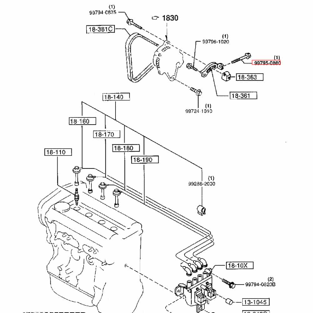 Genuine Alternator Adjuster Tensioner Bolt for Mazda MX-5 NA 1.8 All NB
